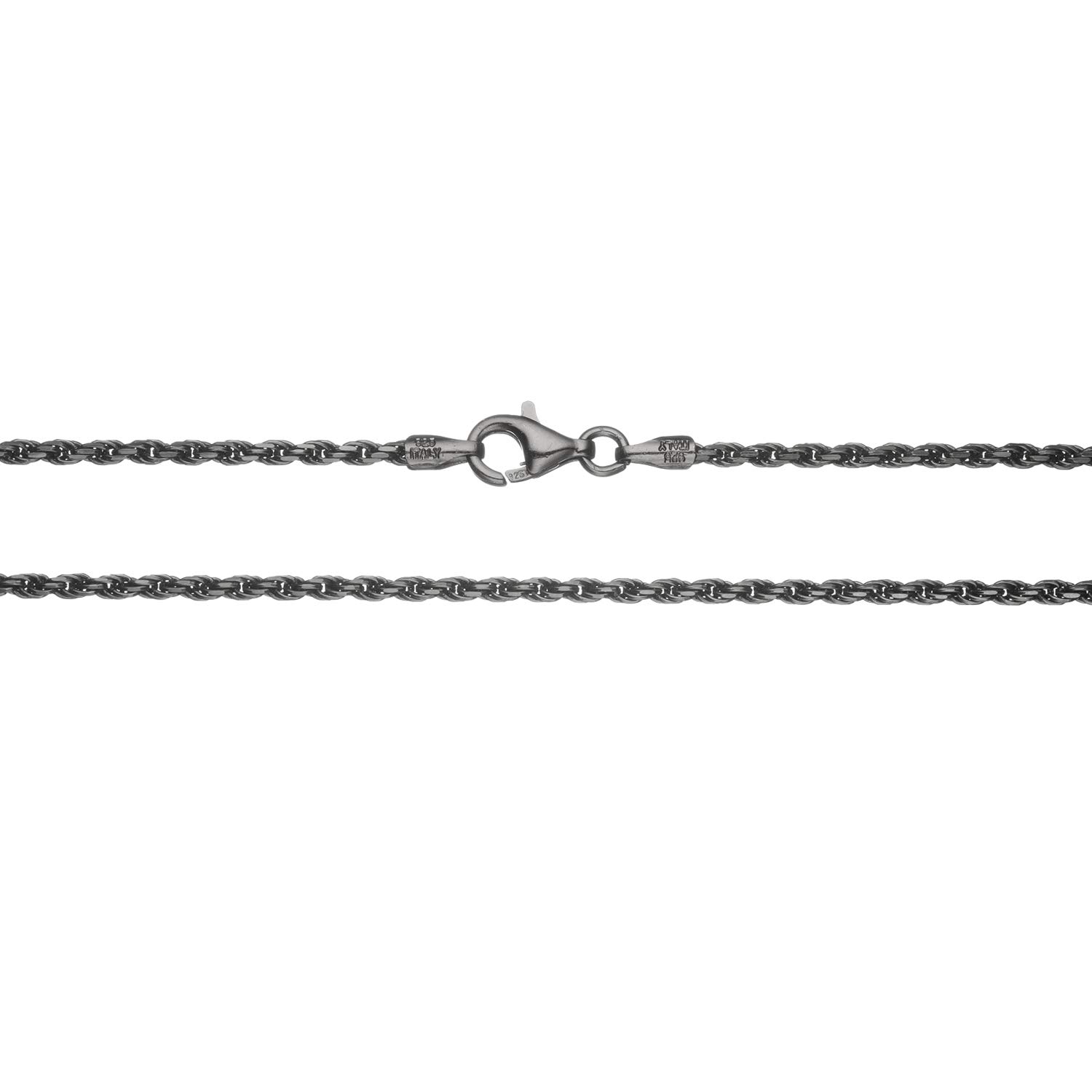 Bling For Your Buck Black Rhodium Flashed Sterling Silver 1.6mm Italian Diamond Cut Rope Chain Necklace - 20"