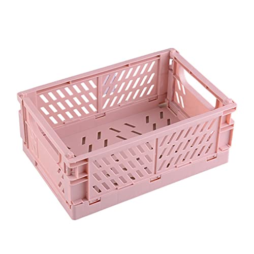 LEAQU Storage Box Solid Color Foldable Storage Crate Basket Corrosion Stackable Pink L