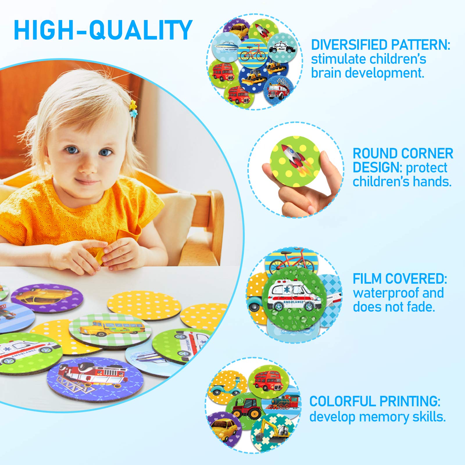 Memory Card Game-16 Pairs Transportation Theme Memory Matching Games for Kids 3 and Up,Memory Matching Game for Toddlers,Non Toxic Preschool Learning Activities