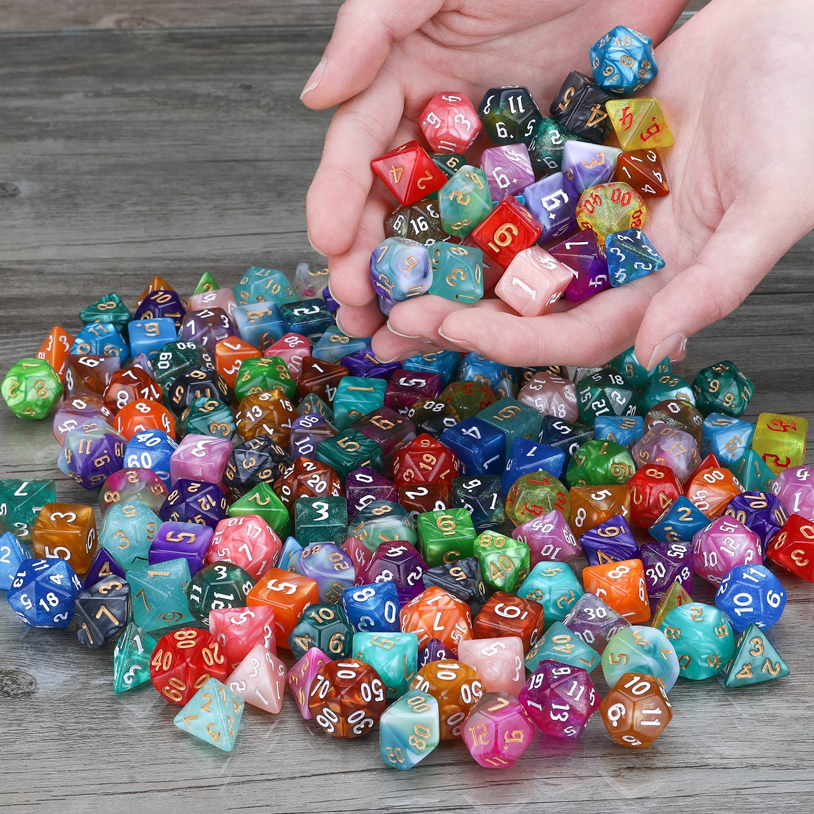 Surhugvy DND Dice Set, 25 X 7 (175 Pieces) Polyhedral D&D Dice Set Three-Color, Two-Color and Monochrome Dice for Dungeons and Dragons with 1 Black Bags