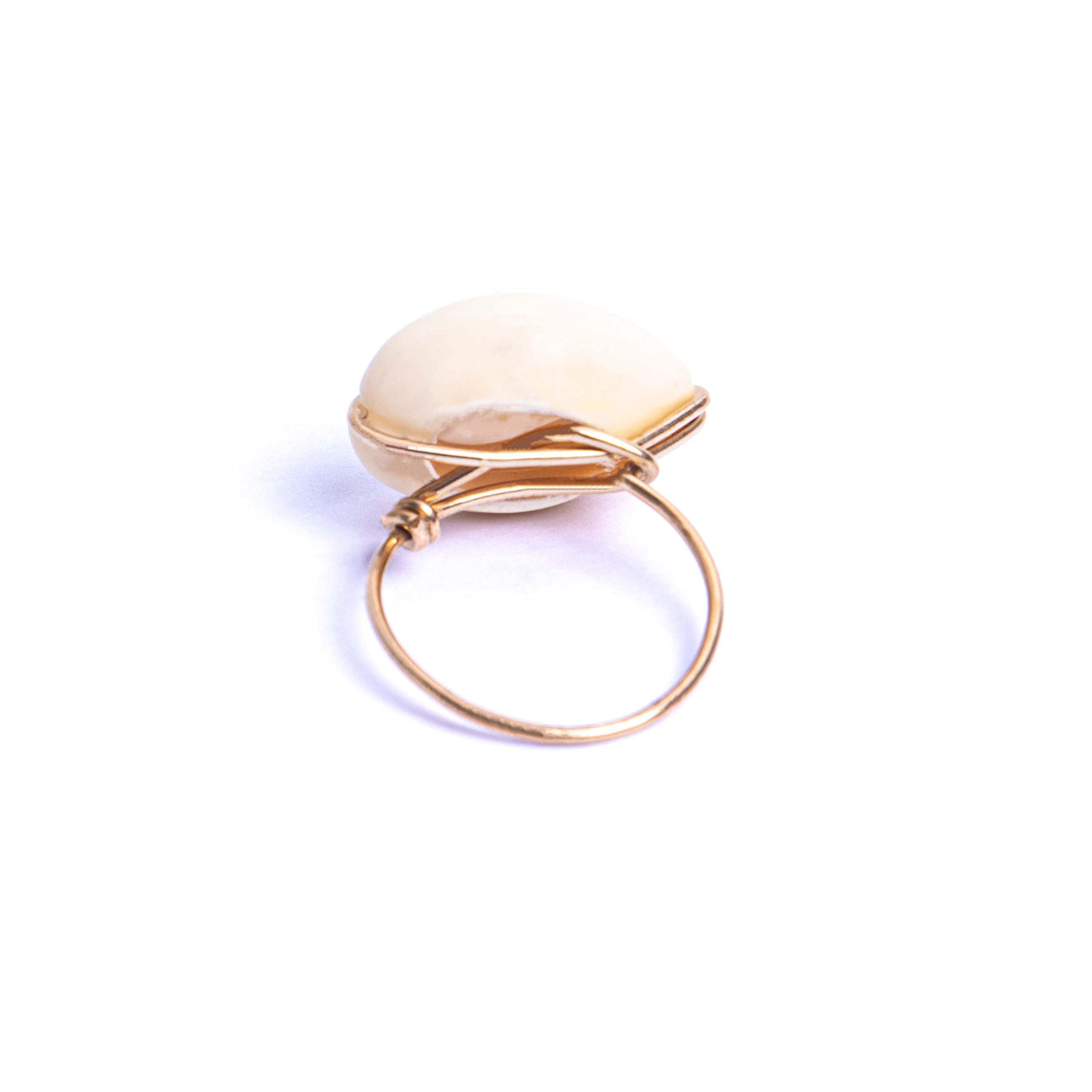 Blacksheep Pure Gold Cowrie Ring Size 8 | Genuine Ocean Seashell Cauri Jewelry for Women & Men | Natural Summer Beach Puka Shell Handmade Fitted Knuckle Band