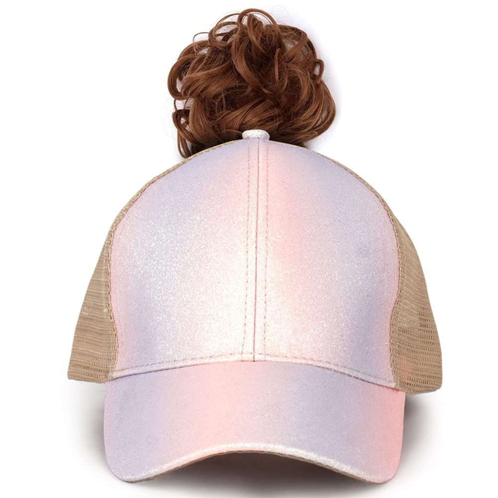 Bling Ponytail Hat Baseball Cap Mesh Criss Cross Ponytail Hat Women's Adjustable Messy Bun Hat Sequins Glitter Ponycap