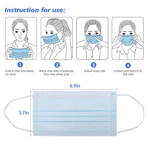 CYCN Blue Disposable Face Masks 60 Pack, 3 Ply Non-woven Disposable Masks with Elastic Earloop, Face Mask Disposable for adults for Daily Use, School, Home