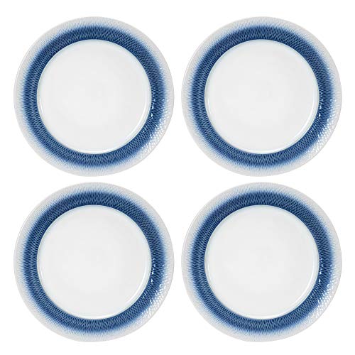 Pfaltzgraff Eclipse Blue 16-Piece Stoneware Round Dinnerware Set, 1 inch dinner plate, 8 inch salad plate, 6 inch soup cereal bowl (26 ounce) and 14 ounce mug, Blue/White