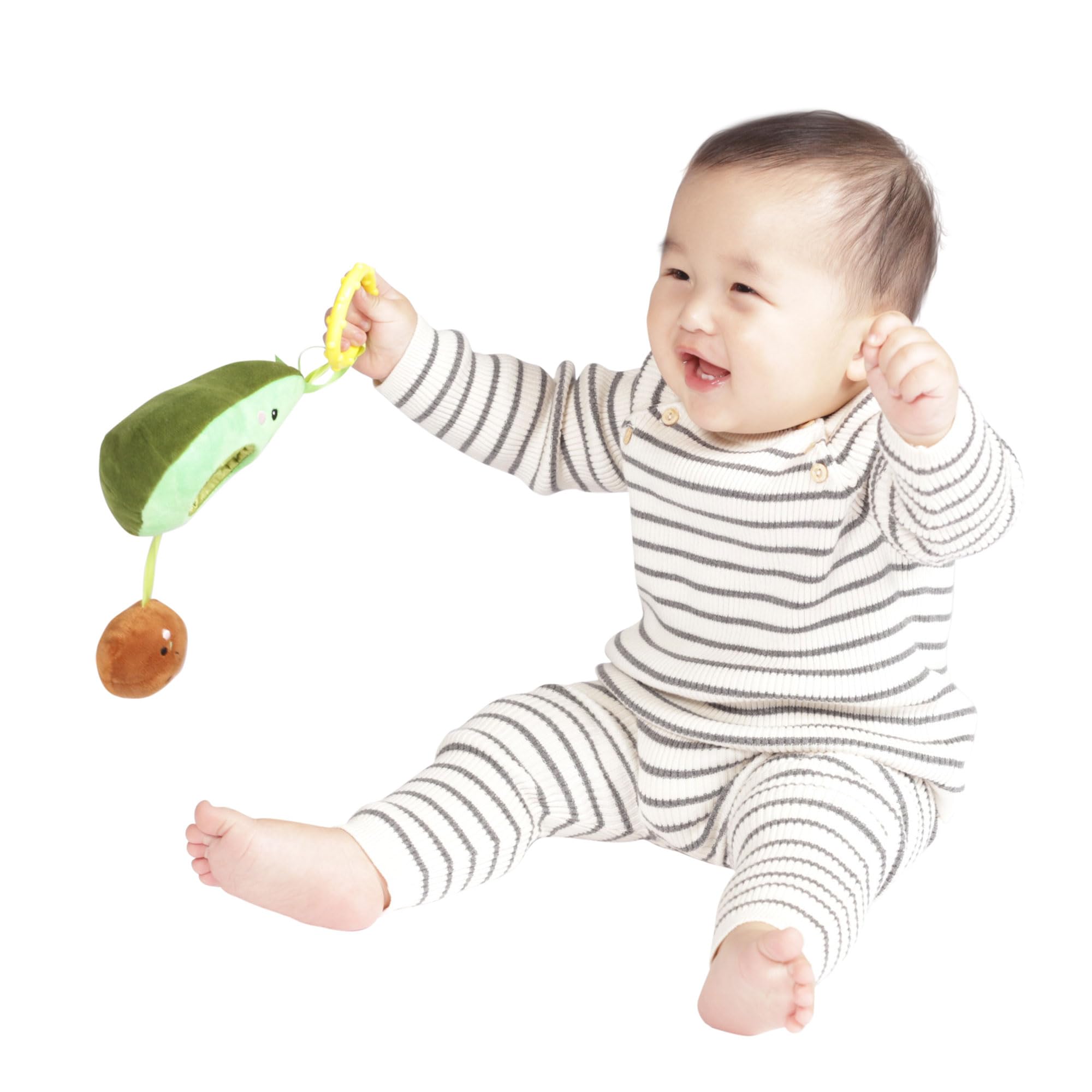 Manhattan Toy Mini-Apple Farm Avacado Baby Travel Toy with Rattle, Chime, Crinkle Fabric & Teether Clip-on Attachment