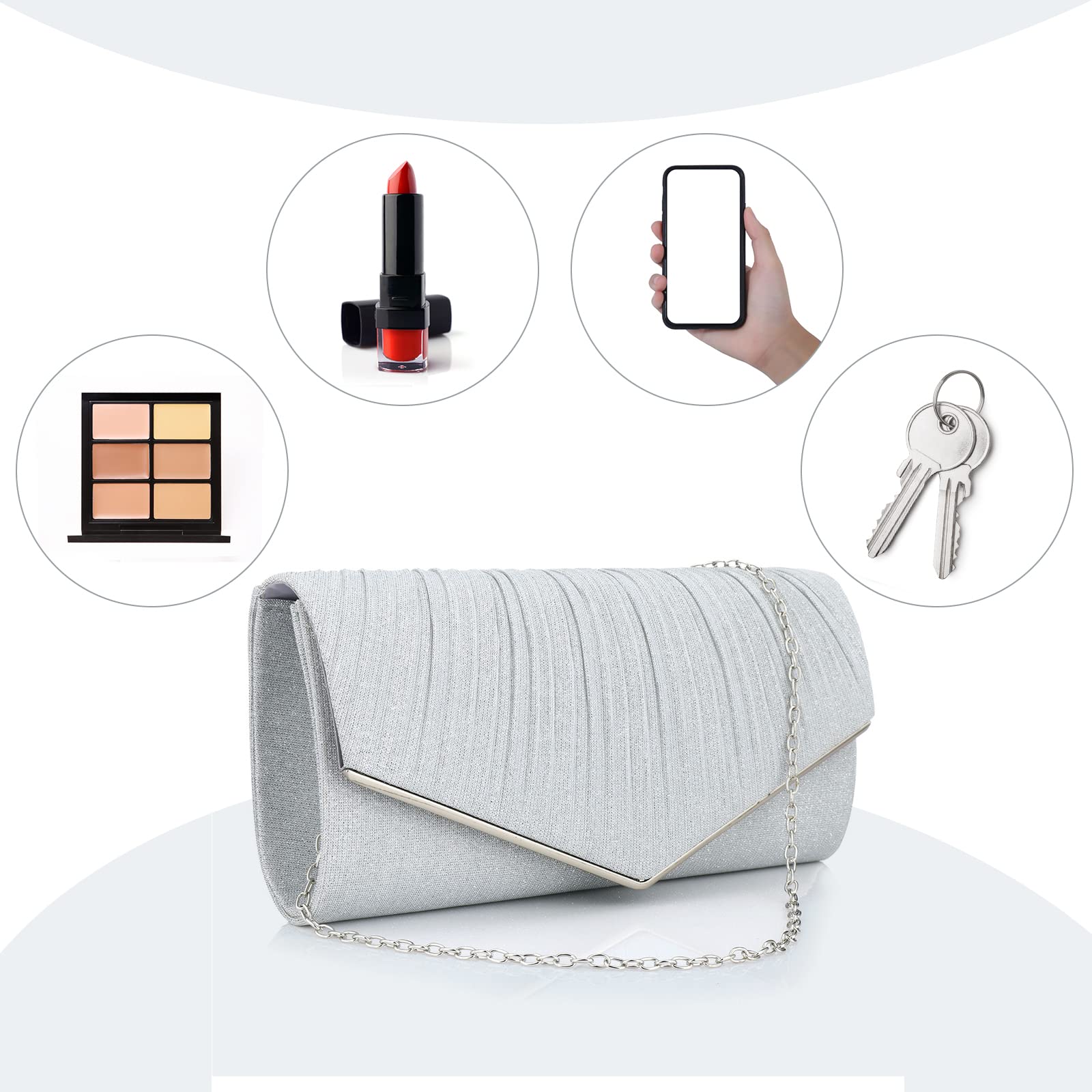 BWKUNOLF Clutch Purse Evening Bag Envelope Clutch Purses Women Handbags for Formal Wedding Party Prom Dress (Silver)