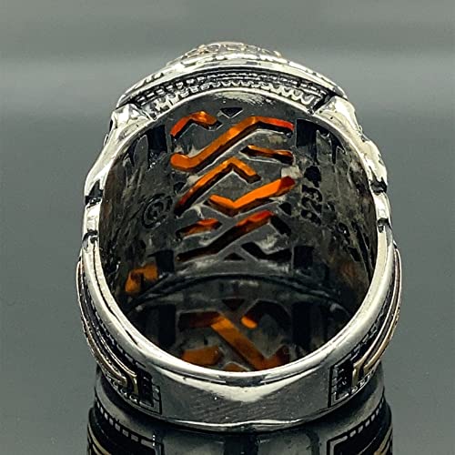 Mens Handmade Ring, Amber Stone Ring, Honey Amber Ottoman Mens Ring, Natural Stone, Men Ring, Gift for Him, 925k Sterling Silver Ring