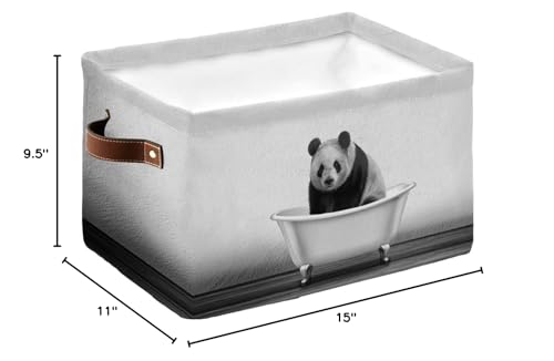 Cube Storage Bins Cloth Towel Organizer Panda in The Bathtub Animal Black White Fabric Collapsible Storage Baskets with Handles for Home Office Closet Shelves Toy Nursery 1 Pack