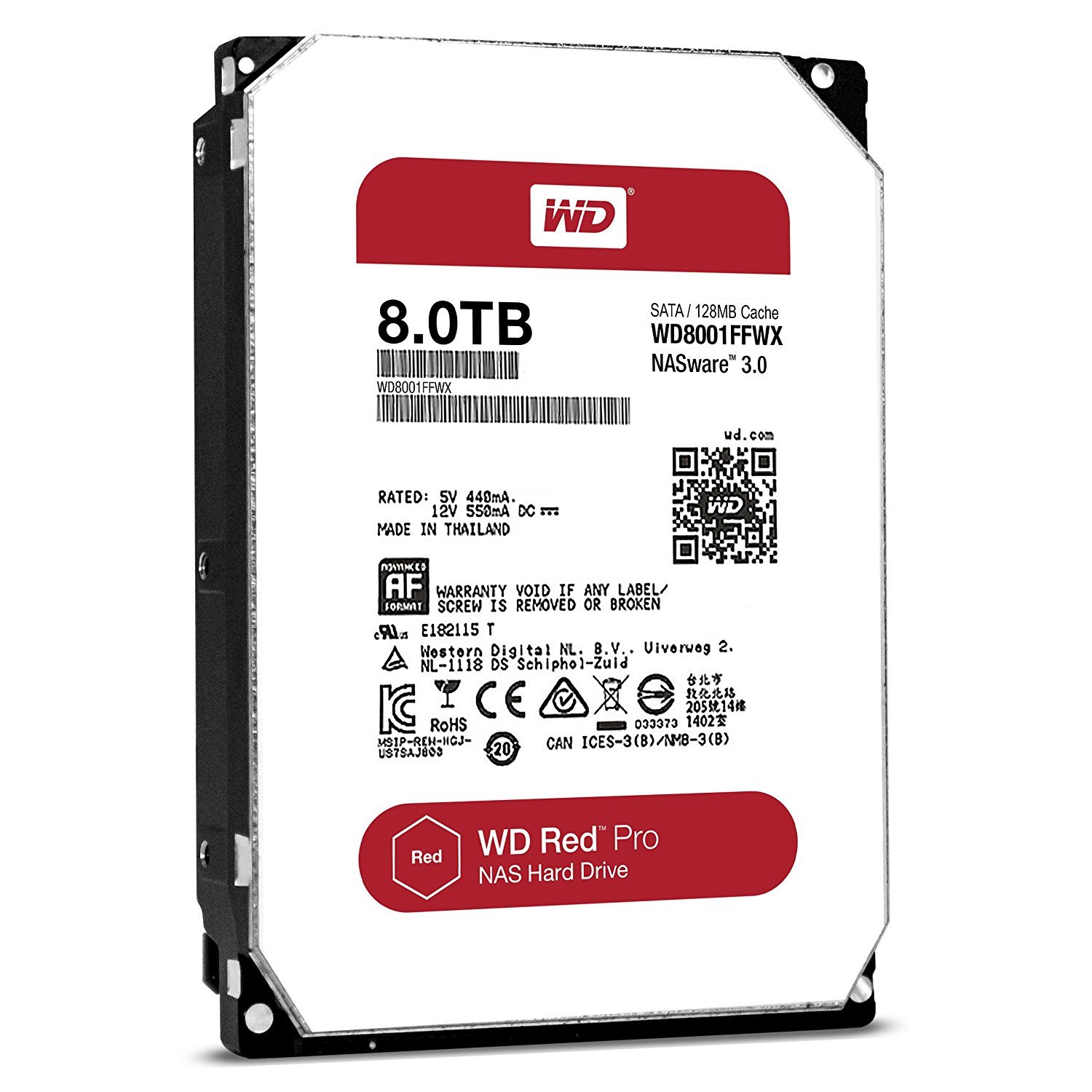 WD Red Pro 8TB 3.5-Inch SATA III 7200rpm 128MB Cache NAS Internal Hard Drive (WD8001FFWX)