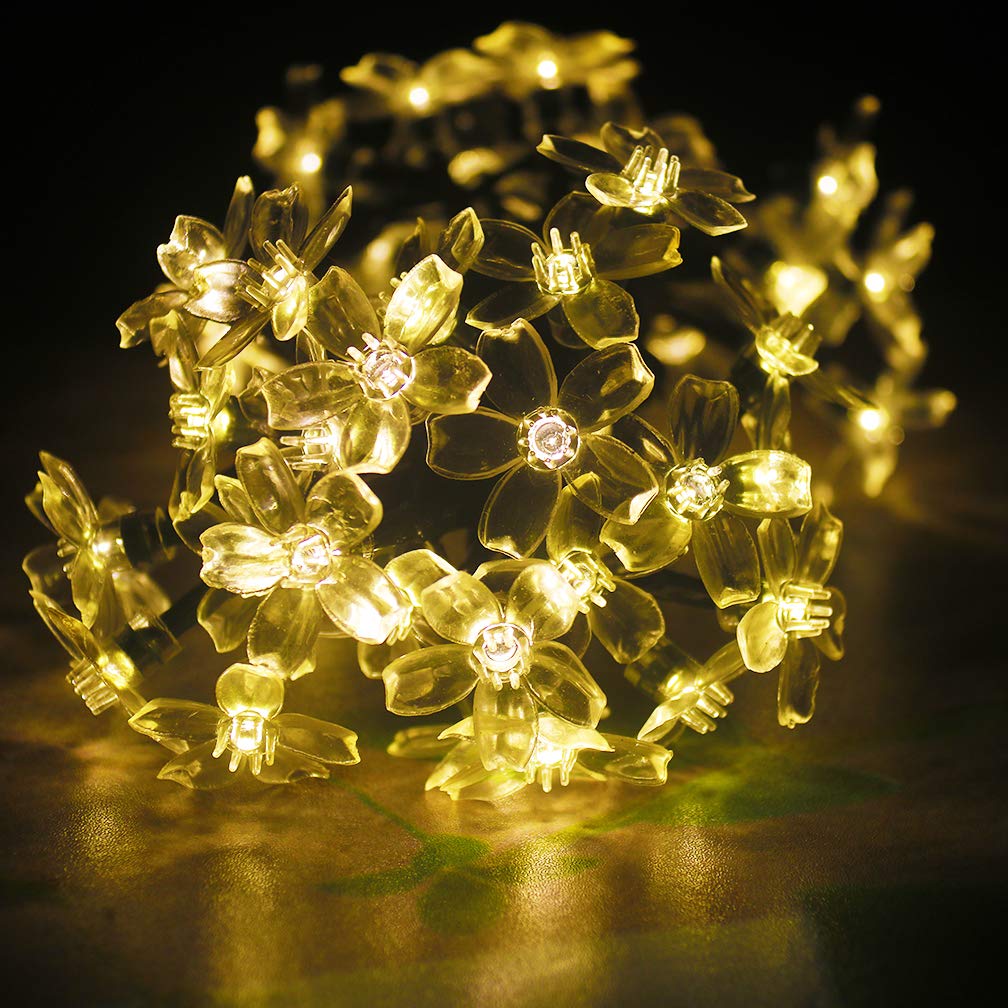 Mankinlu Solar Flower String Lights Outdoor Waterproof 39 FT 100 LED Solar String Lights Solar Cherry Blossom String Lights Solar Garden Twinkle Lights for Home Yard Garden Pergola Decor Warm White