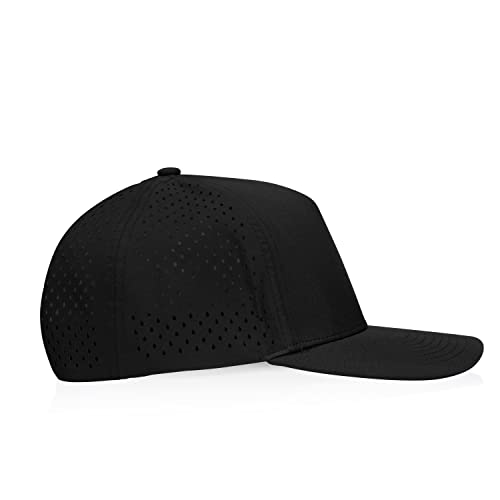 Blanksies Zion Hat | Men & Women Cap with Curved Bill | 5 Panel Blank Snapback | Breathable | Outdoor Performance Cap | Black