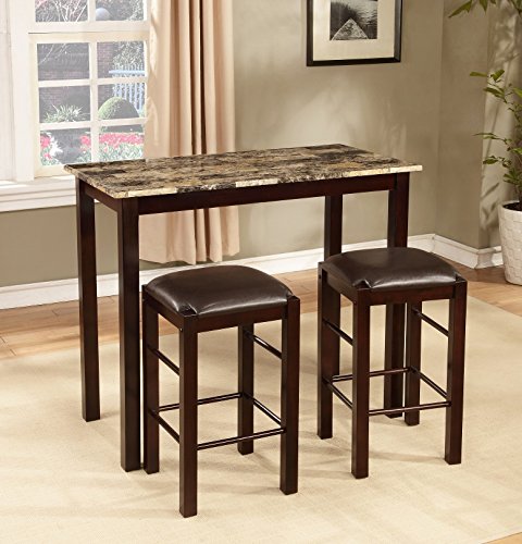 Roundhill Furniture Brando 3-Piece Counter Height Breakfast Set, Espresso Finish,Brown