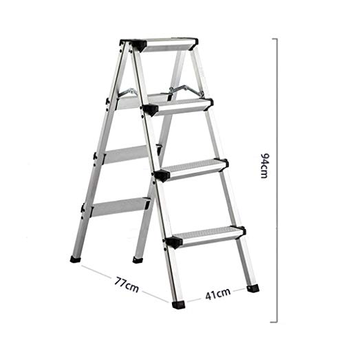 PENGJIE Folding Ladder Step Stool Ladder Stool 4 Step Folding Aluminum Heavy Duty Steel Portable Anti Slip Mat Tread Compact 150 Kg Capacity