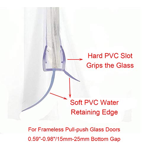 Cozylkx Frameless Shower Door Bottom Seal with Drip Rail 1/4" Thick Glass 27.5" Long Sweep - Glass Door Seal Strip Stop Shower Leaks