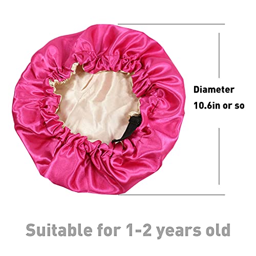 YAFIYGI Baby Satin Bonnet,Sleep Cap with Double Layer Reversible Adjustable Silk Satin Bonnet for 6-36 Months Baby and Teens Rose