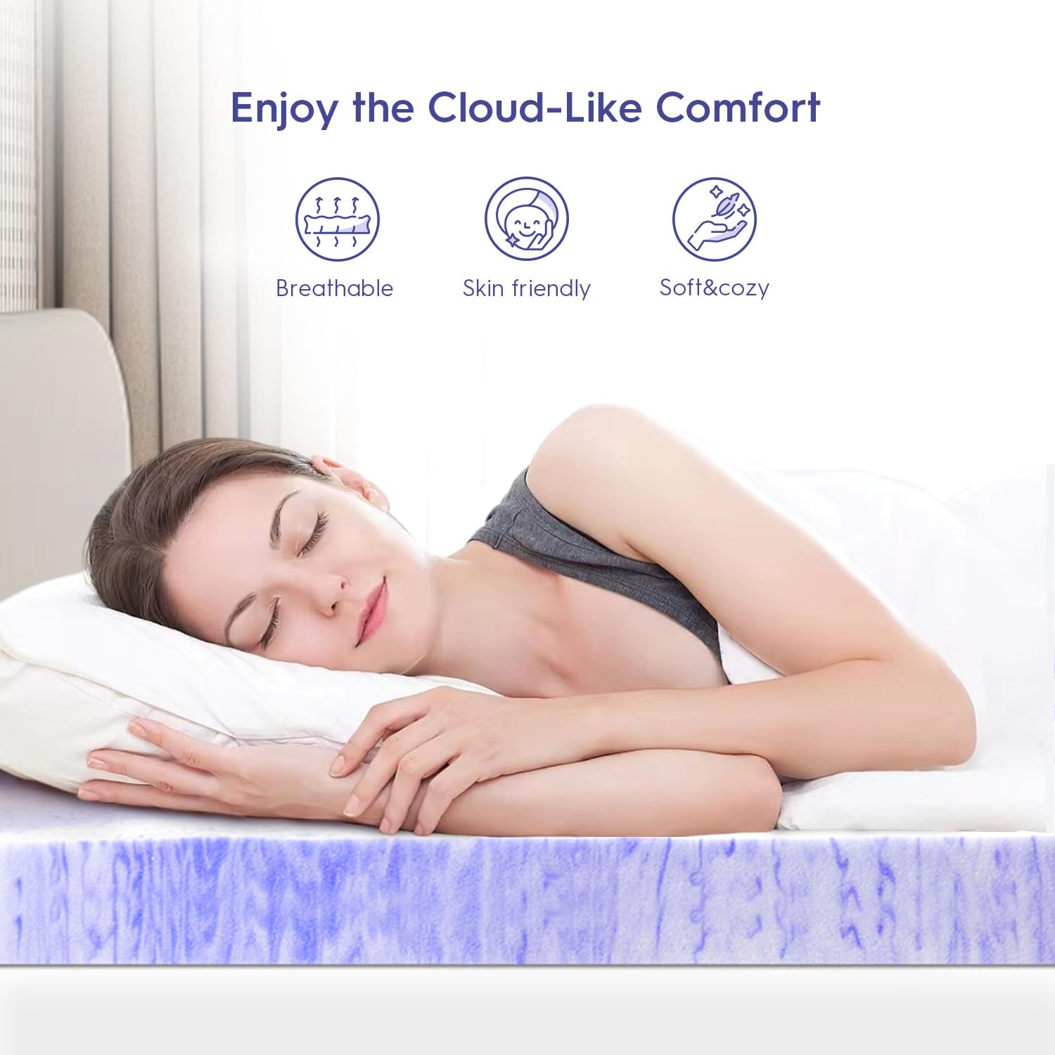 ELEMUSE 4 Inch Ventilated Design Memory Foam Queen Mattress Topper,Cooling Gel Infused Swirl Foam Pad for Pressure Relief Back Pain,Bed Topper for Body Support, CertiPUR-US Certified
