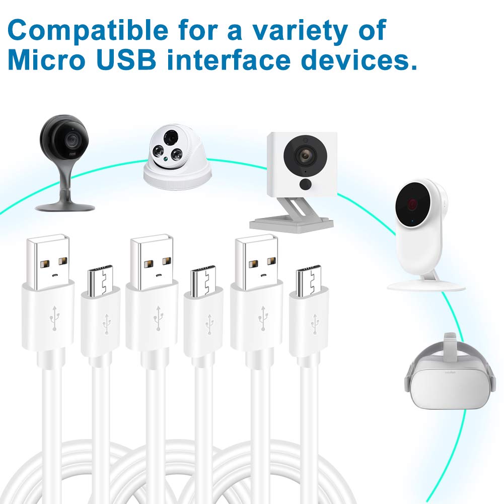 SIOCEN 10FT 3Pack USB Power Extension Cable Cord for WyzeCam,Yi Camera,Oculus Go,Echo Dot Kid Edition,Nest Cam,Kasa Cam,Netvue,Arlo Pro Q,Blink,Furbo Dog, USB Charging Cord for Home Security Camera