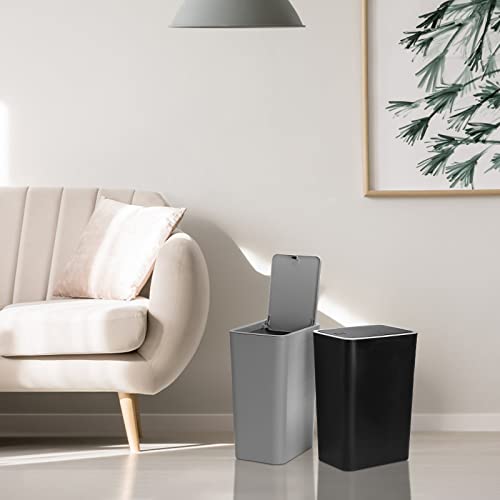 Fasmov Trash Can, 2 Pack 15 Liter / 4 Gallon Plastic Garbage Container Bin with Press Top Lid, Waste Basket for Kitchen, Bathroom, Living Room, Office, Narrow Place (Gray + Black)