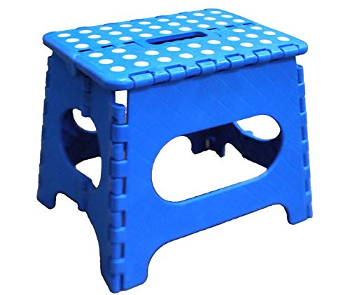 Folding Step Stool - 11" Hight - The Lightweight Step Stool is Sturdy Enough to Support Adults and Safe Enough for Kids. Opens Easy with One Flip. Great for Kitchen, Bathroom, Bedroom (Blue)