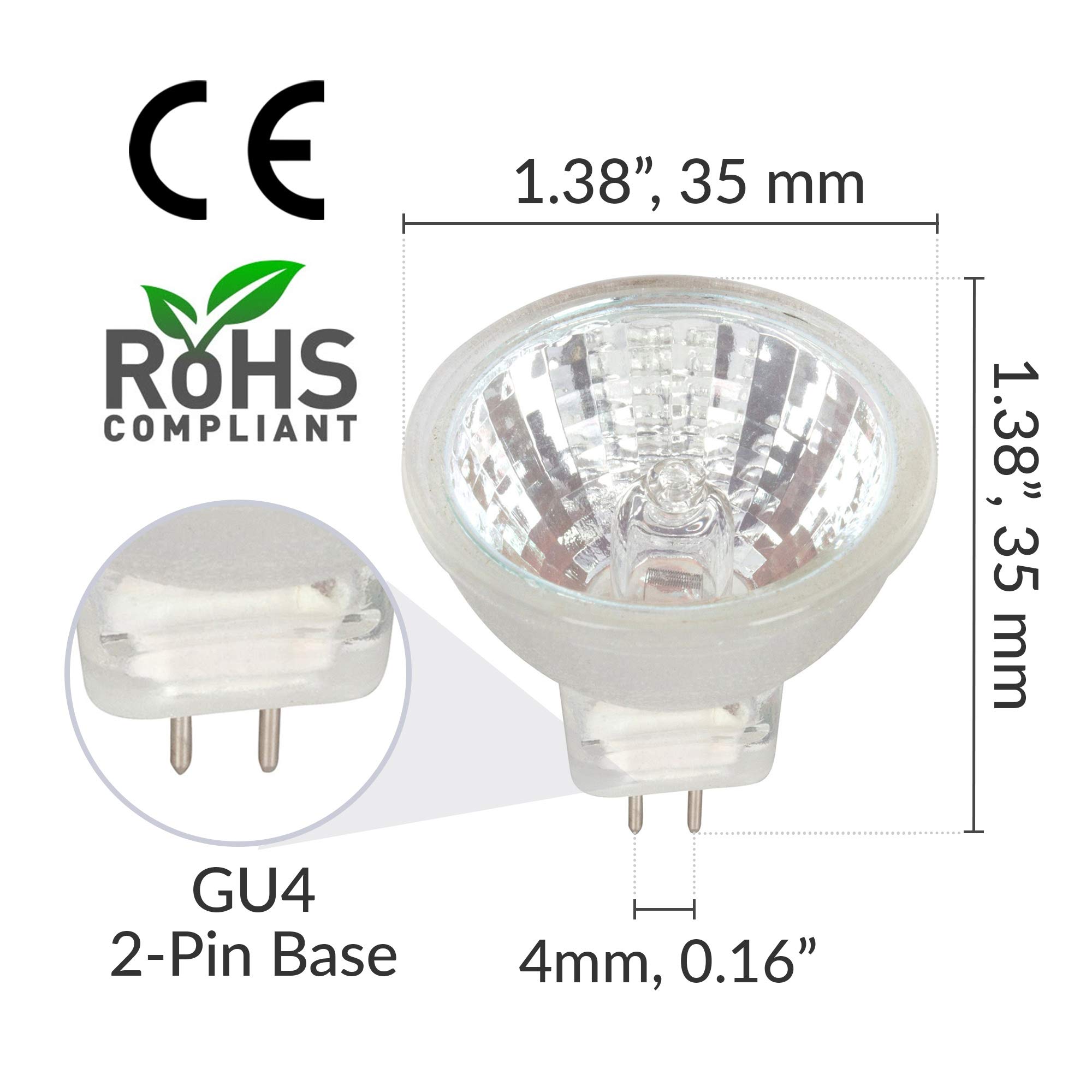 Simba Lighting 10 Watt 12 Volt MR11 Halogen Spotlight Bulbs (6 Pack) 2-Pin 110lm 30° Beam Angle for Accent, Track Light, and Fiber Optics, GU4 Bi-Pin Base, Glass Cover, Warm White 2700K Dimmable