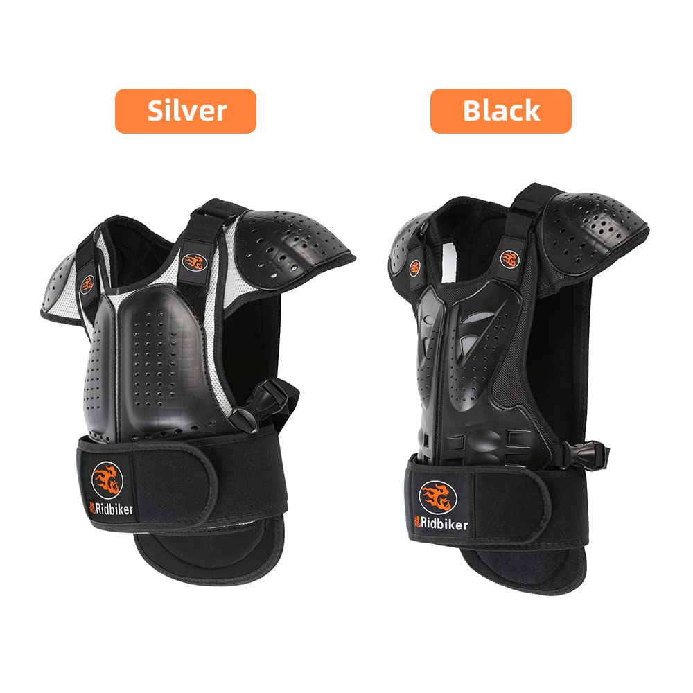Kids Dirt Bike Gear Chest Protector Motocross Gear Body Armor Vest for Motorcycle Protective Gear Motocross Chest Protector Motorcycle Riding Gear (Silver, Medium)