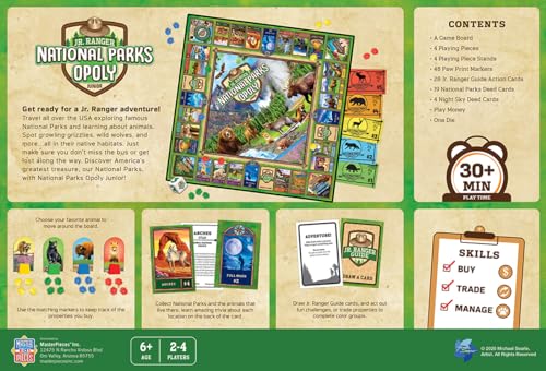 MasterPieces Kids & Family Board Games - Junior Ranger National Parks Opoly Jr. - Officially Licensed Board Games for Kids, & Family