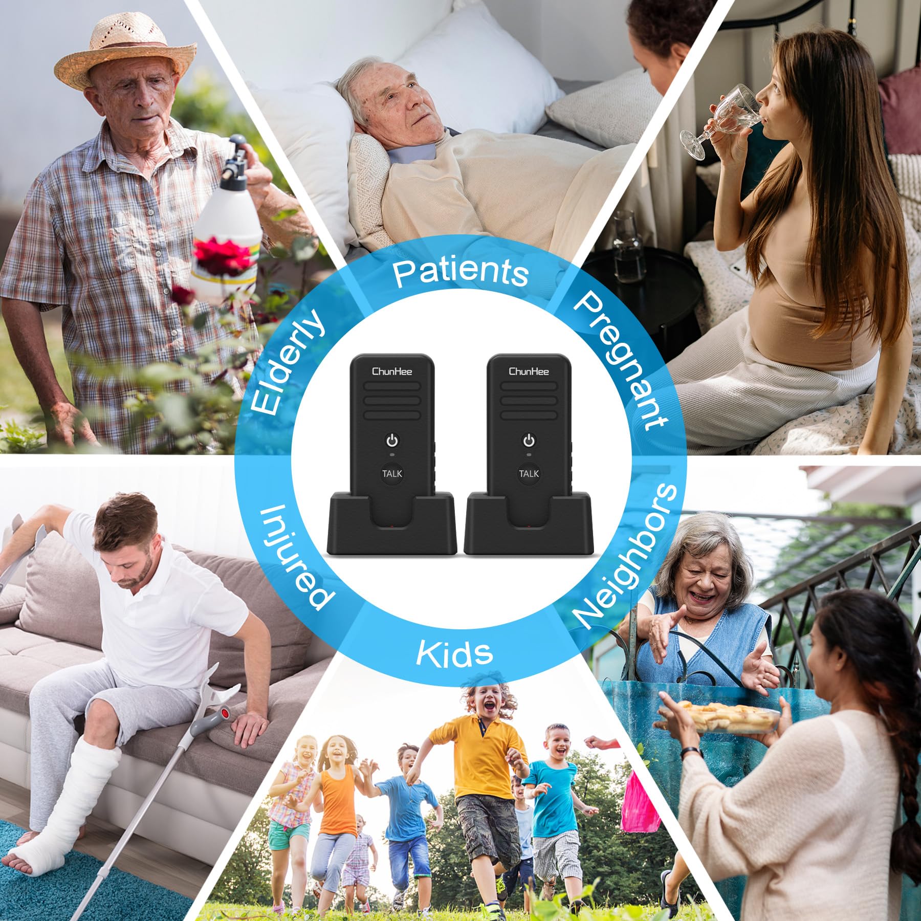 ChunHee Wireless Home Intercom System for Elderly, 1/2 Mile Intercom System for Home Use Two-Way Communication Caregiver Pager Nurse Calling Home Intercom System for Patient/Senior/Disabled/Pregnant