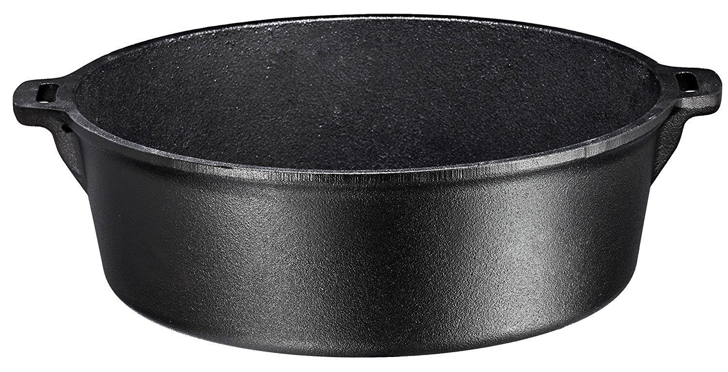 Bruntmor Pre-Seasoned Cast Iron Dutch Oven with Flanged Lid Iron Cover, for Campfire or Fireplace Cooking Pre-Seasoned Camping Cookware Flat Bottom 6 Quart- Black