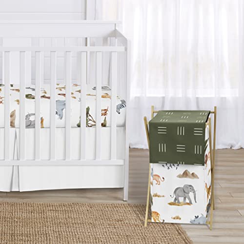 Sweet Jojo Designs Jungle Animals Baby Kid Clothes Laundry Hamper Dark Hunter Green Yellow Grey Rust Orange Black White Wildlife Safari Animal Gray Elephant Giraffe Lion Monkey Leopard Cheetah Zebra