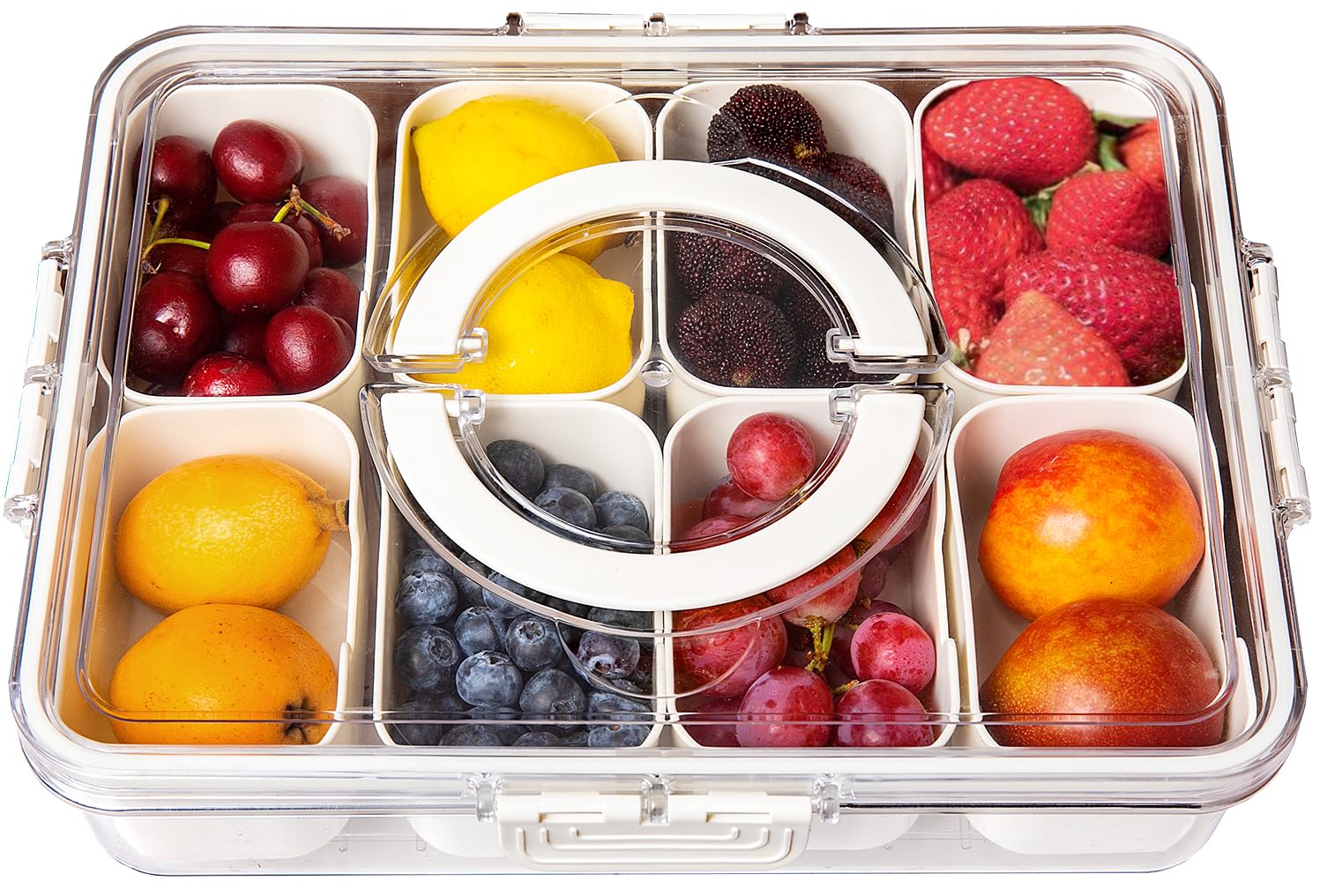 Divided Snackle Box platters with Lid and Handle, Snack Box Charcuterie Container for Portable Snack Platters, Travel Snack Container for Snacks, Fruits, Candy, Nuts - Perfect for parties, picnics