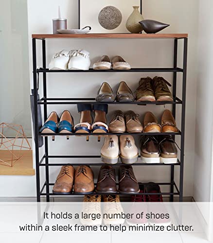 Yamazaki Home 6 Tier Wood Top Steel | Shoe Rack, One Size, Black