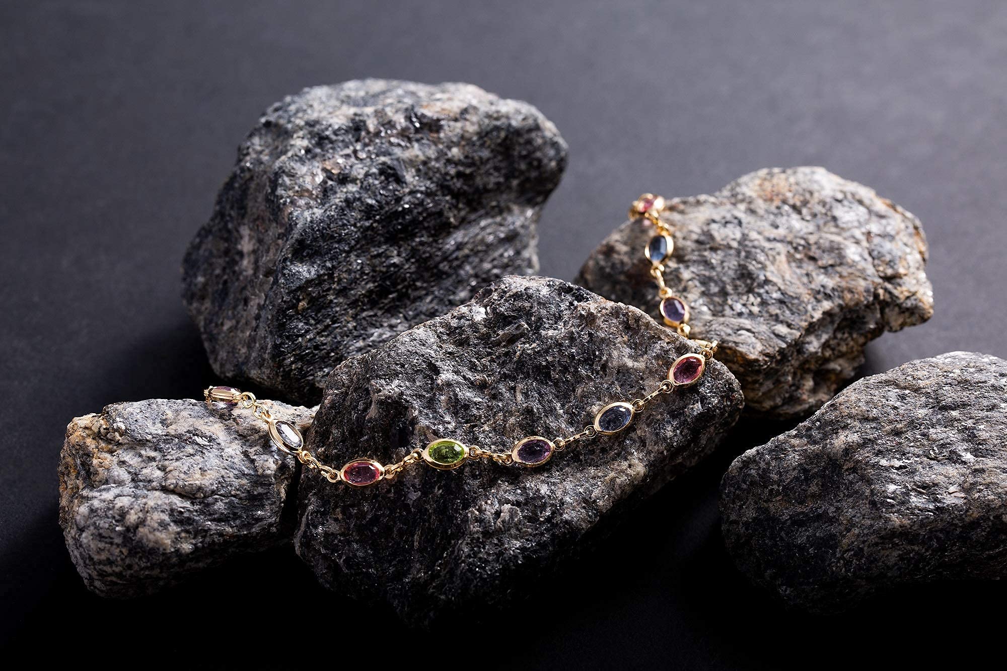 Barzel 18K Gold Plated Multi Color Crystal Baguette Anklet (Multicolor Dark Oval)