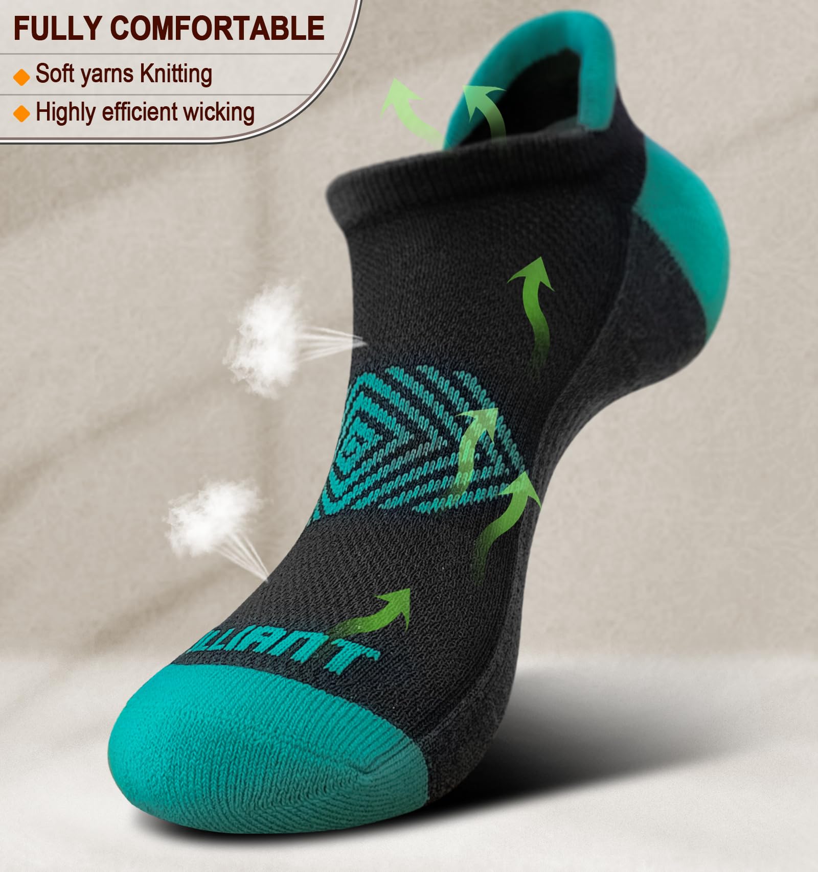 BULLIANT Socks For Women 6Pairs-Womens Athletic Ankle Socks No Show Cushioned for Walking Running-Compression Arch Support(6Pairs,Shoes Size:Women 6-8)