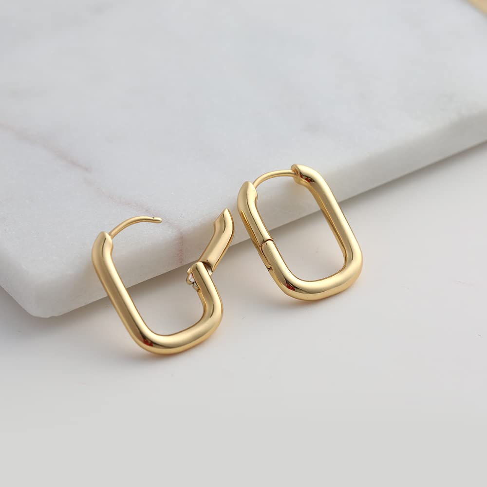 Chunky Gold Square Earrings for Women 14k Gold Filled Rectangular Earrings 1 Inch Hoop Hypoallergenic - Allergy Free MOBODUC