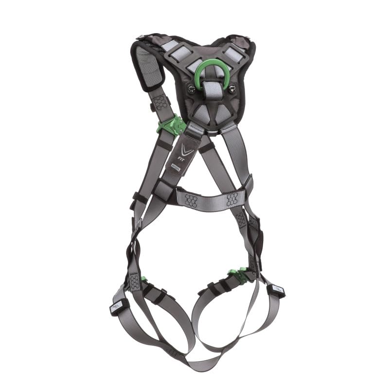 MSA 10194630 V-FIT Full Body Safety Harness - Size: Medium, D-Ring Configuration: Back, Quick Connect Leg Straps, With Shoulder Padding, Full Body Harness