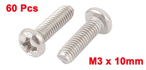 uxcell M3 x 10mm 304 Stainless Steel Cross head Phillips Pan Head Screws Bolt 60pcs