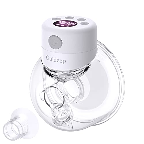 Goldeep Wearable Breastfeeding– Hands Free Portable,3 Modes & 12 Levels Electric Breast Pump – LCD Screen, No Leakage, Low Noise, 27mm Default/24mm Flange