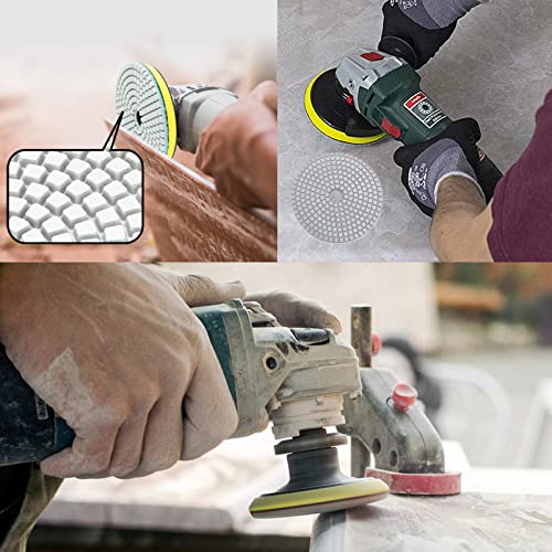 McopKrmo 5 Inch Diamond Grinding Pads for Tile, 10pcs Wet/Dry Diamond Sanding Polishing Sheet Granite Stone Polish Kit for Concrete Marble Countertop Quartz 50#~8000# with Backer Pads Thread 5/8"