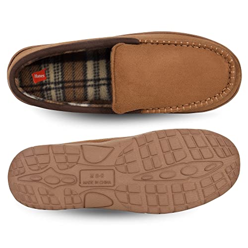 Hanes Mens Moccasin Slipper House Shoe With Indoor Outdoor Memory Foam Sole Fresh IQ Odor Protection , Tan , Large
