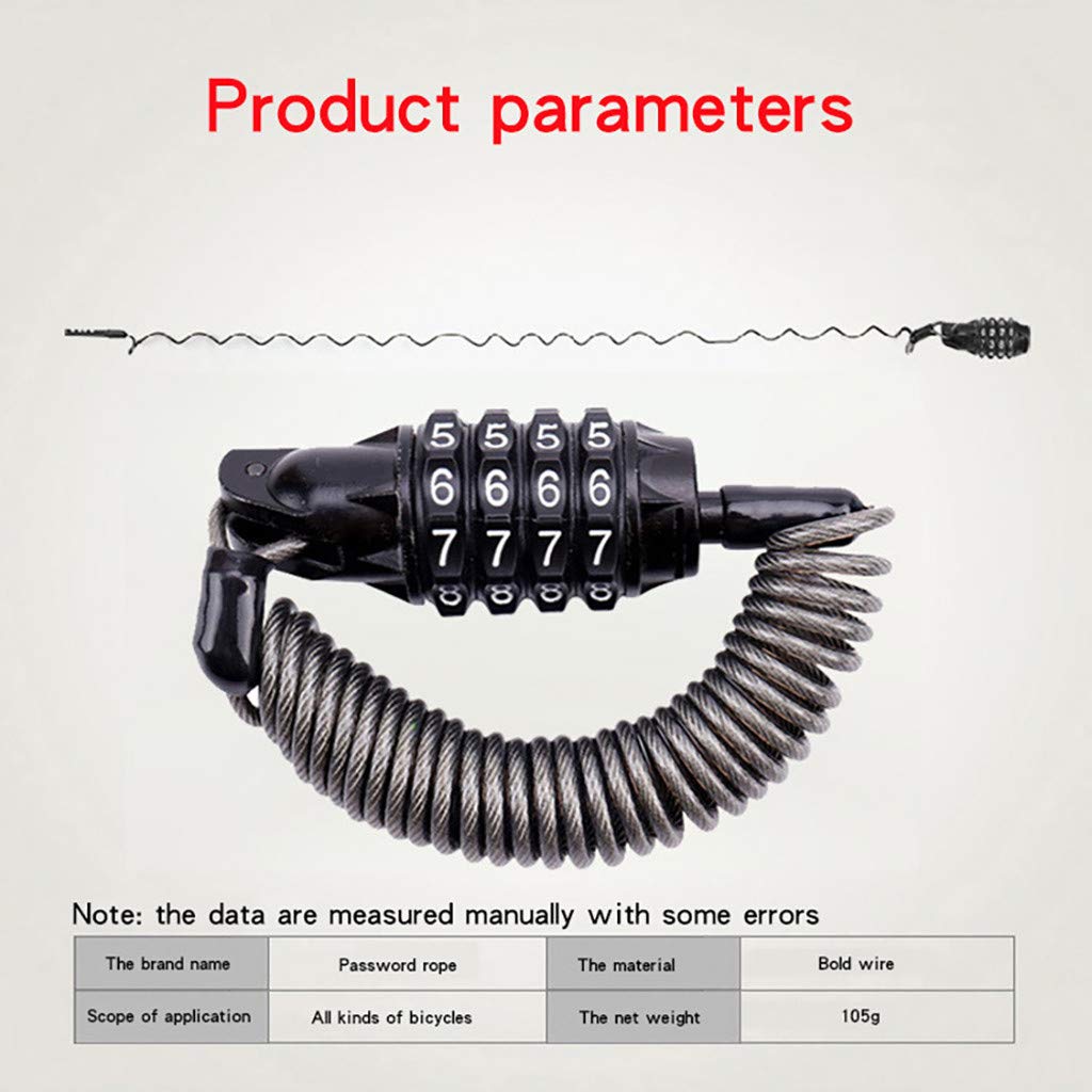 Cable Bicycle Lock Digit Bike Combination Security 4 for Resettable Lock Bike Accessories Bike Frame Handle (Black, One Size)