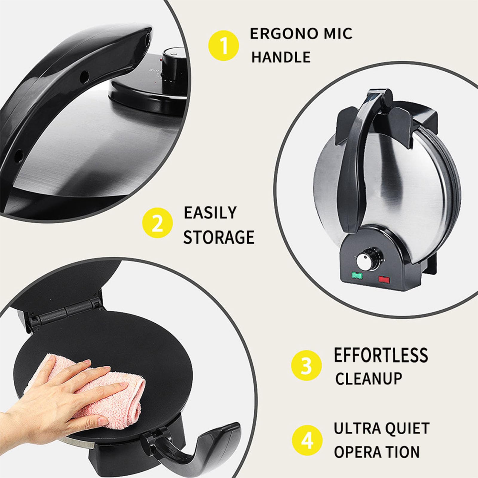 Electric Tortilla Maker 10 Inch, Roti Maker, Electric Tortilla Press, Temperature Controllable, The Automatic Stainless Steel Non-Stick Electric Machine To Make Indian Style Chapati