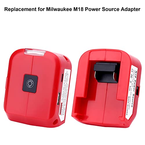 Elefly M18 Dual USB Charger Adapter Replacement for Milwaukee M18 Power Source 49-24-2371 with LED Work Light, Compatible with Milwaukee M18 Battery 48-11-1850 48-11-1862 48-11-1820