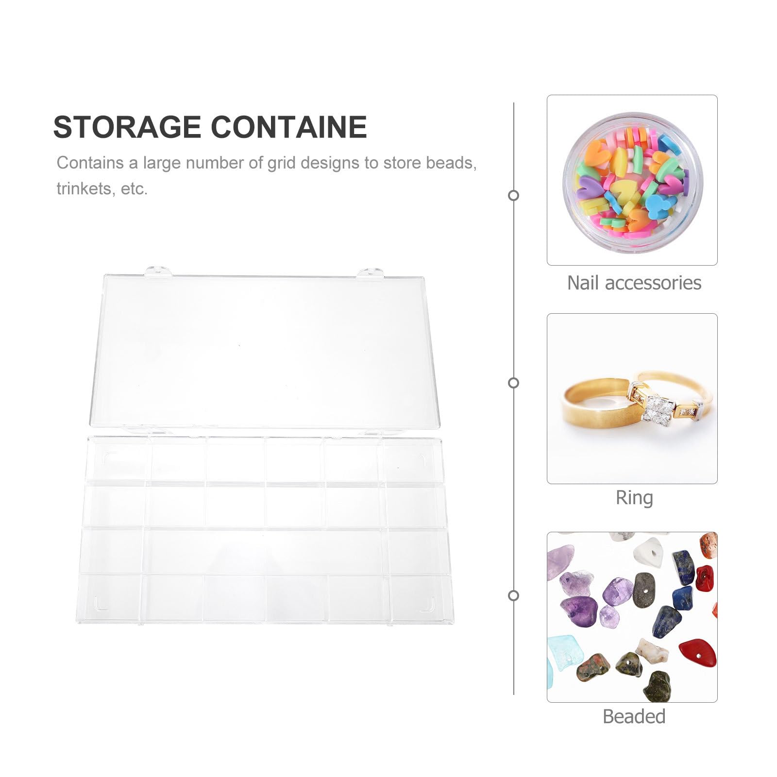 FOMIYES 1Pcs Nail Art Tip Storage box Nail Charm Storage Organizer Transparent False Nail Container Plastic Bead Storage Case with Movable Dividers for Small Earring Jewelry Craft