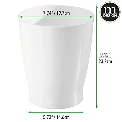 mDesign Round Plastic Bathroom Garbage Can, 1.25 Gallon Wastebasket, Garbage Bin, Trash Can for Bathroom, Bedroom, and Kids Room - Small Bathroom Trash Can - Fyfe Collection - 2 Pack, White