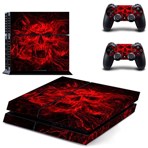 Wodoys Vinyl Stickers Skins Fit for PS4 Console and Controllers Suit Whole Body, Red Skull