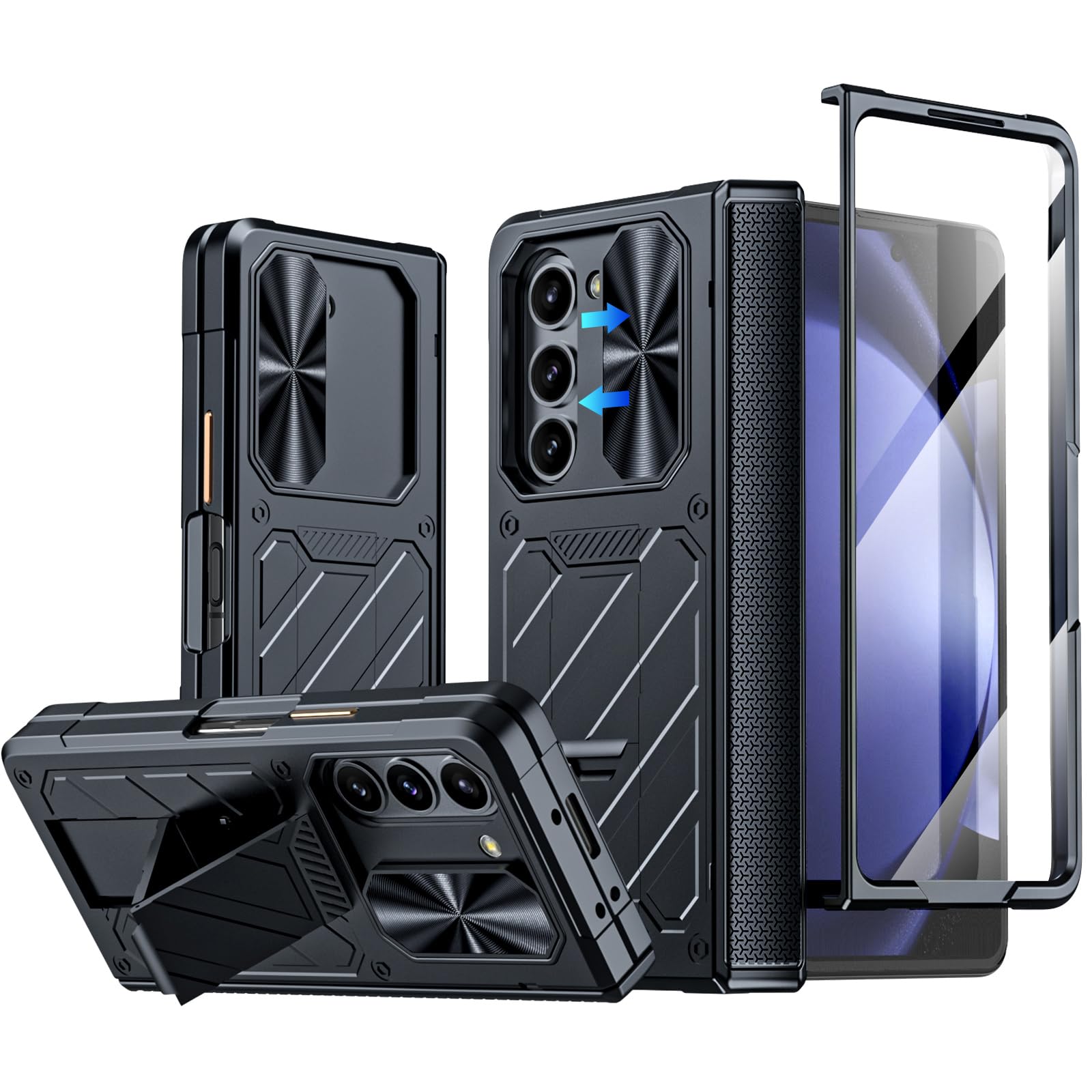 BSNRM Samsung Galaxy Z Fold 5 Case with Hinge Protection, Sliding Camera Lens Cover& Screen Protector& Kickstand Full Body Cover Rugged Shockproof Protective Case for Galaxy Z Fold 5 Black