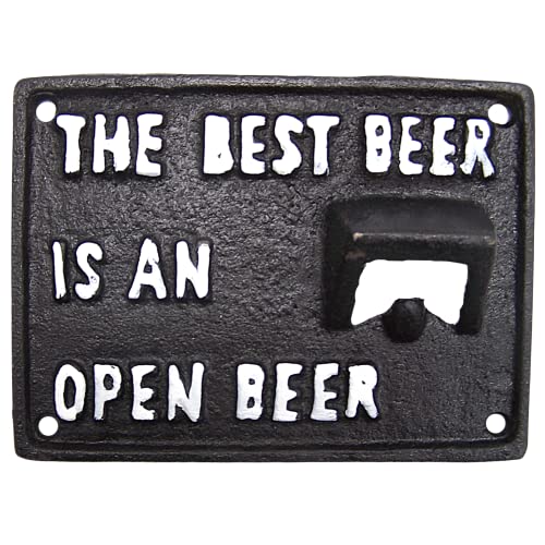 Cast Iron The Best Beer is an Open Beer Single Bottle Opener, Wall Mounted Accent Piece, Funny Bar Décor, Man Cave Bar Accessory, 4.25 Inches