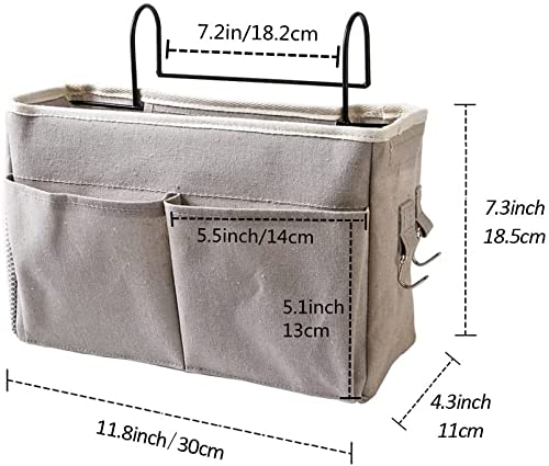 FYY Bedside Caddy, Bedside Hanging Organizer with 4 Pockets and 2 Hooks for Bunk and Hospital Beds, College Dorm Rooms Bed Rails, Can be Placed Bottle, Books, Mobile Phones, Tablets, Keys Grey