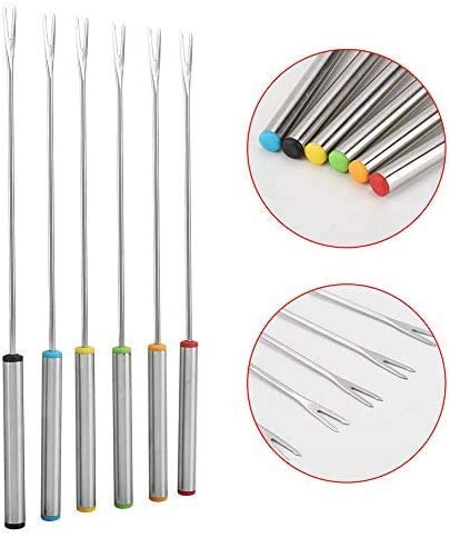 Fondue Sticks 6pcs Stainless Steel Smores Sticks with Heat Resistant Handle for Cheese Meat Chocolate Dessert Roast