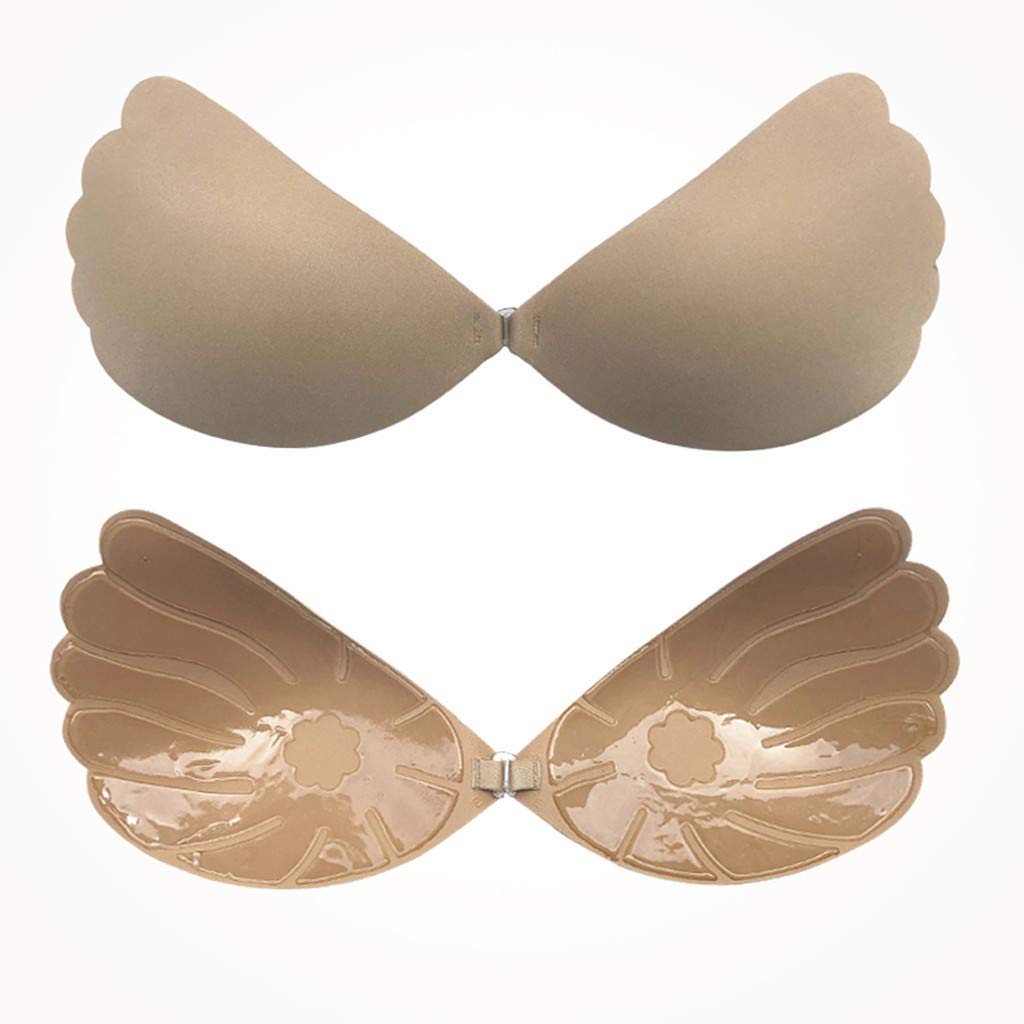 Women Bra,JFLYOU Ladies Ventilation Invisible Bras Fashion Close The Invisible Paste Stealth Bra(Khaki,C)